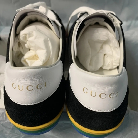 Gucci | Shoes | Gucci Womens Suede Sneakers With Rainbow Web Design ...